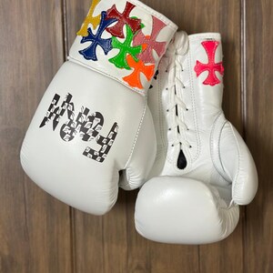 Custom "chrome Hearts" Inspired Boxing Gloves – White Leather, Cross ...