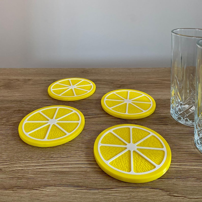 3D Printed Lemon Slice Coasters: Fun Citrus Kitchen Decor - Etsy