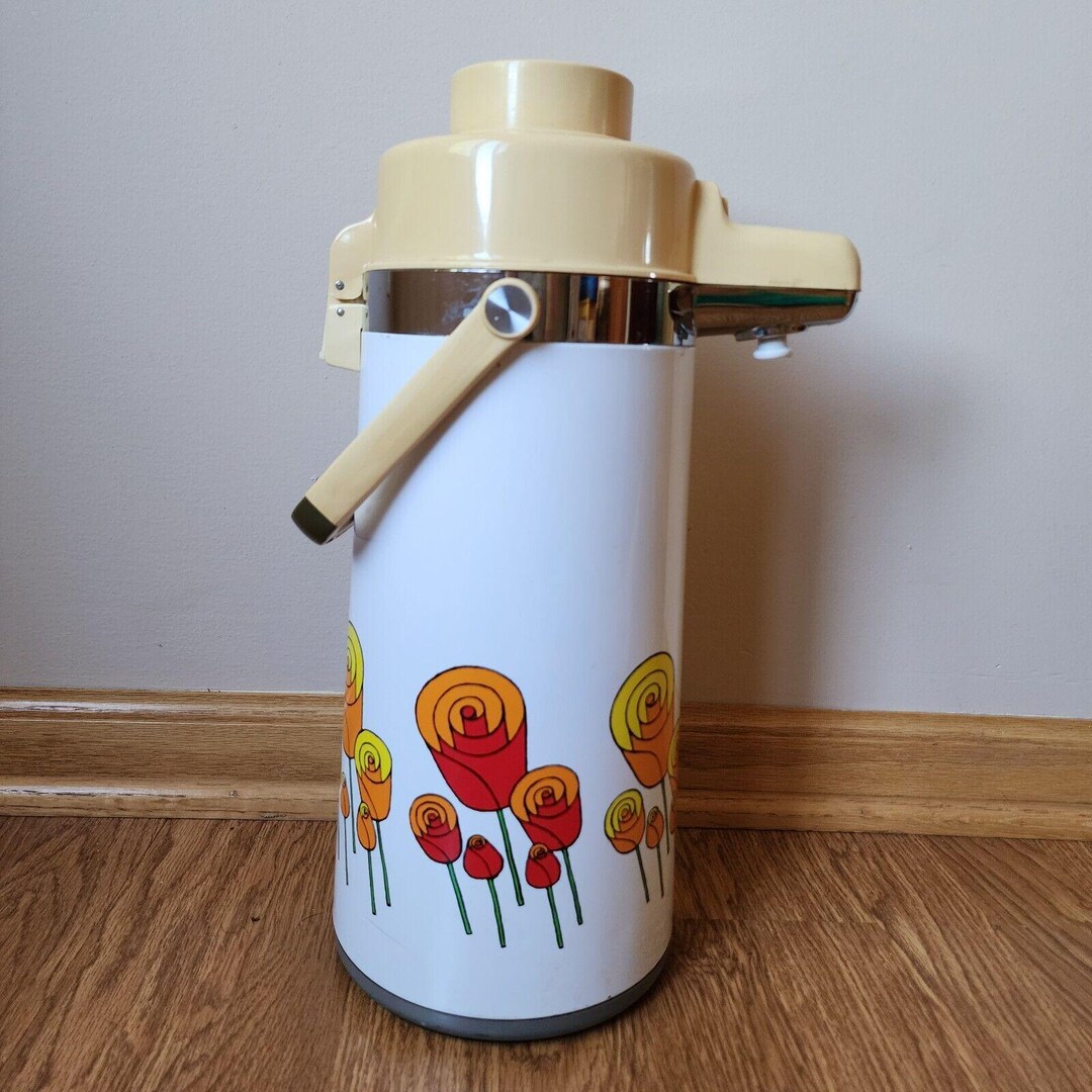 Vintage Air Pot Coffee Dispenser Vacuum Thermos Ware 64 Oz MCM Floral ...