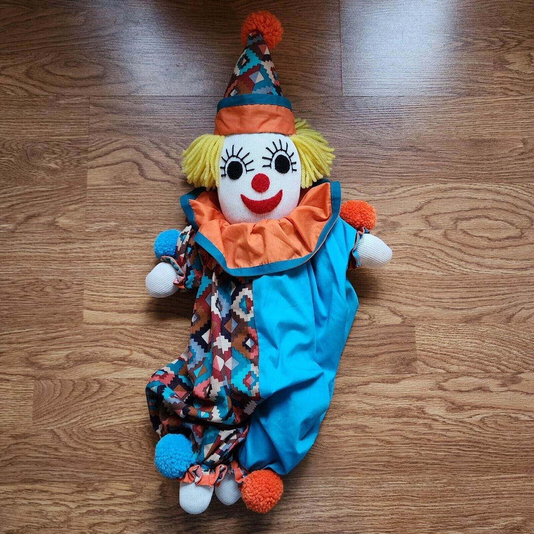 Sock Clown Plush Rag Doll Adorable Happy Creepy 23" Tall Vintage Handmade - Etsy