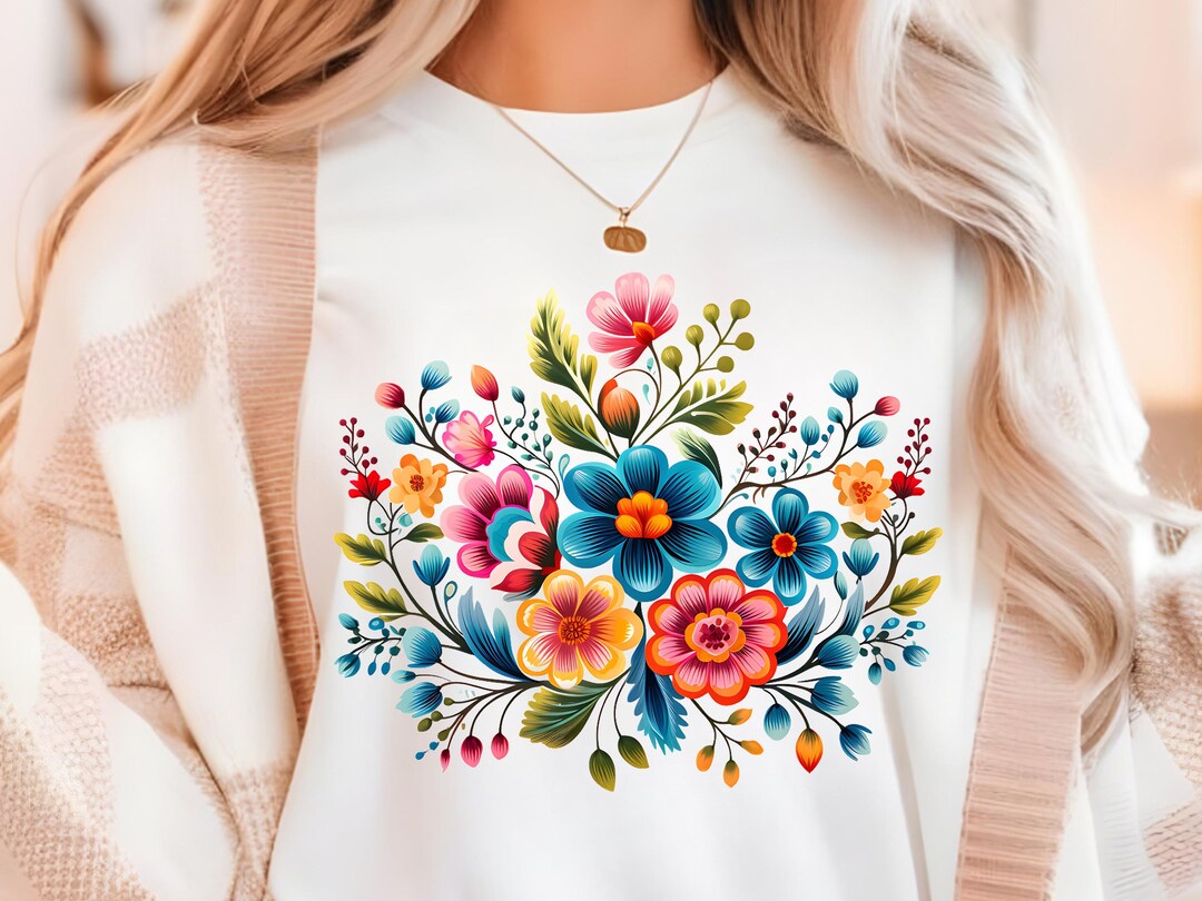 Mexican Fiesta Flowers Clipart: Watercolor Embroidery Pattern (PNG ...
