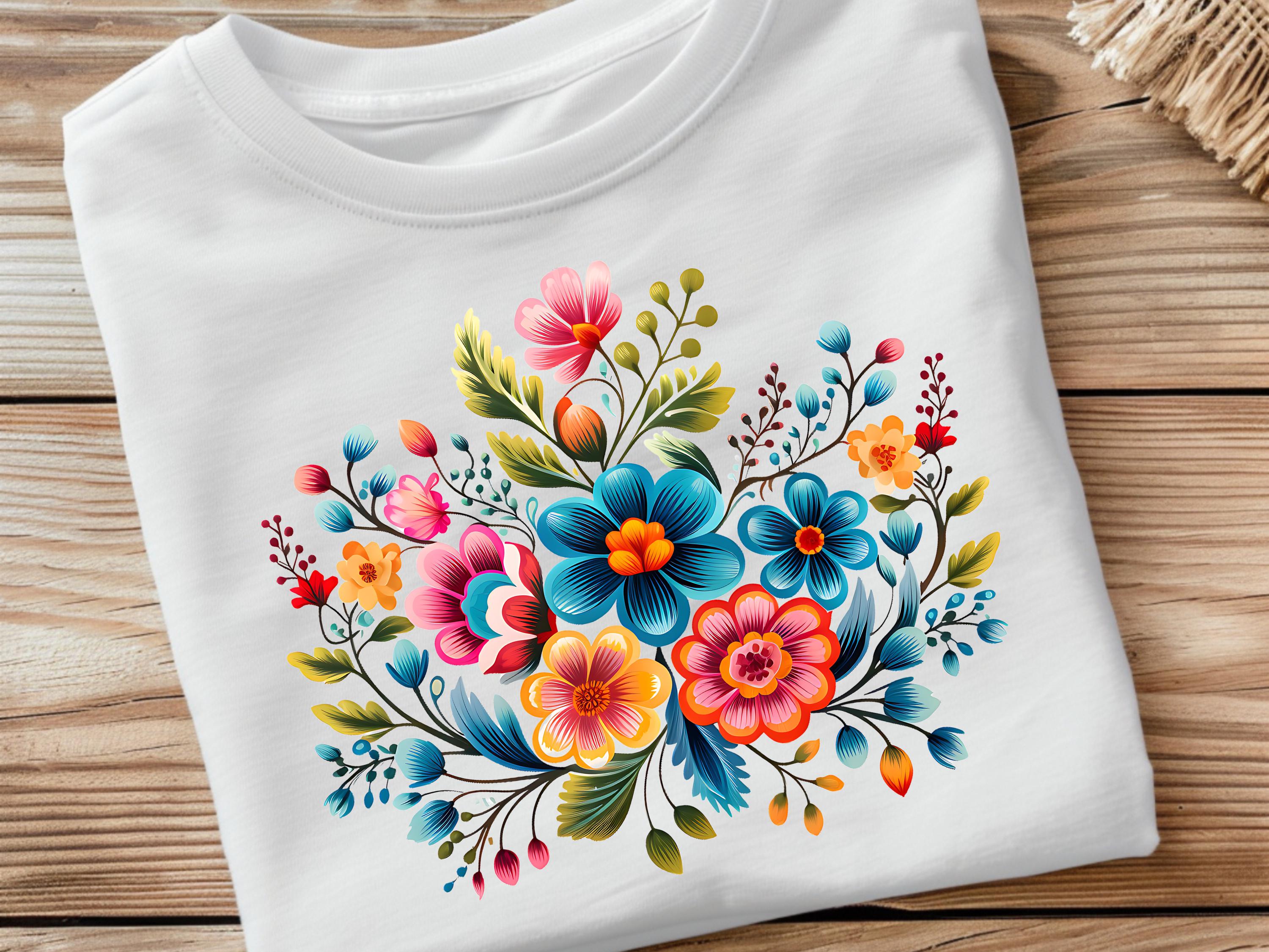 Mexican Fiesta Flowers Clipart: Watercolor Embroidery Pattern (PNG ...