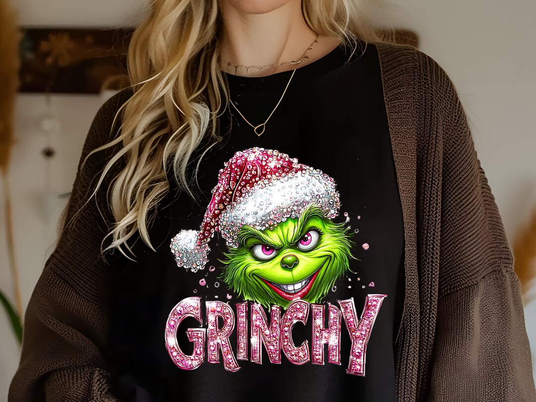 Pink Rhinestone Grinch Christmas PNG: Glitter Holiday Design (digital ...