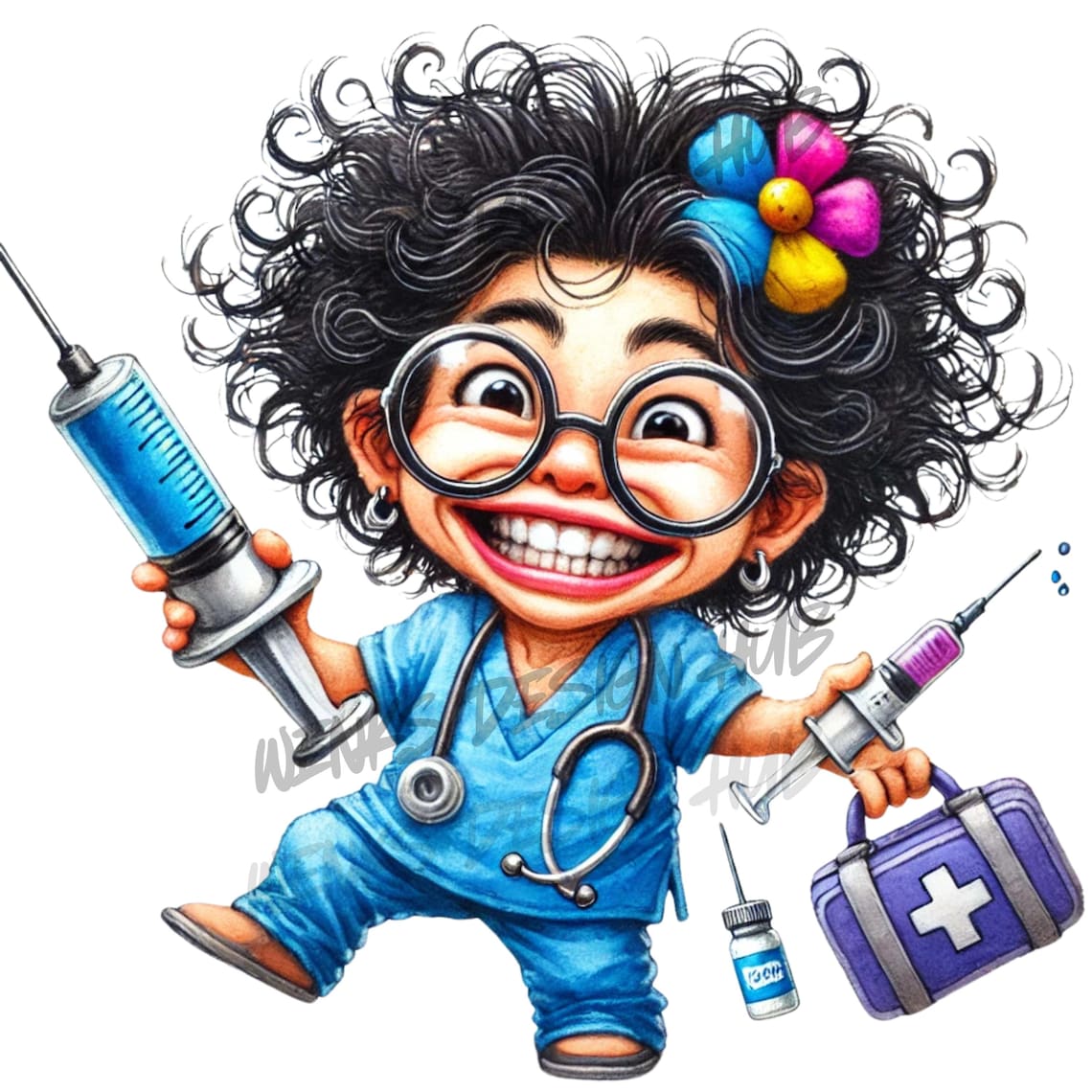 Quirky Funny & Whimsical Nurses Clipart | Watercolor Medical Bundle - Etsy