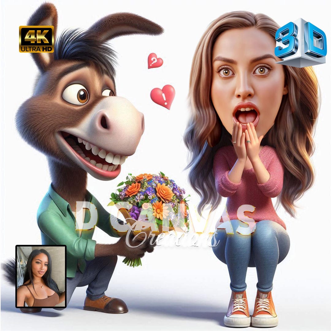 Hilarious 3D Caricature of a Donkey Proposing to a Surprised Girl A ...