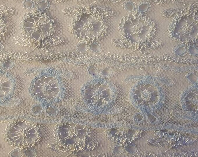 4 Yards 1 1/2 Wide French Needlerun Lace Victorian Net Trim BLUE S501b ...