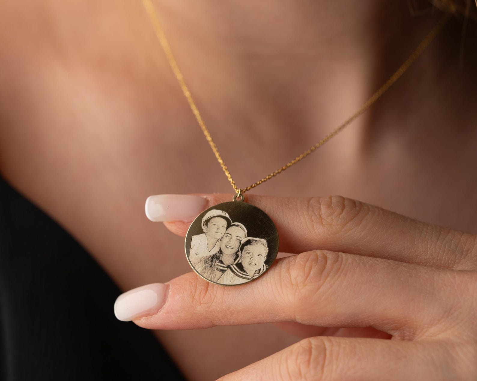 14K Gold Plated Personalized Photo Necklace - 925 Sterling Plated Steel ...