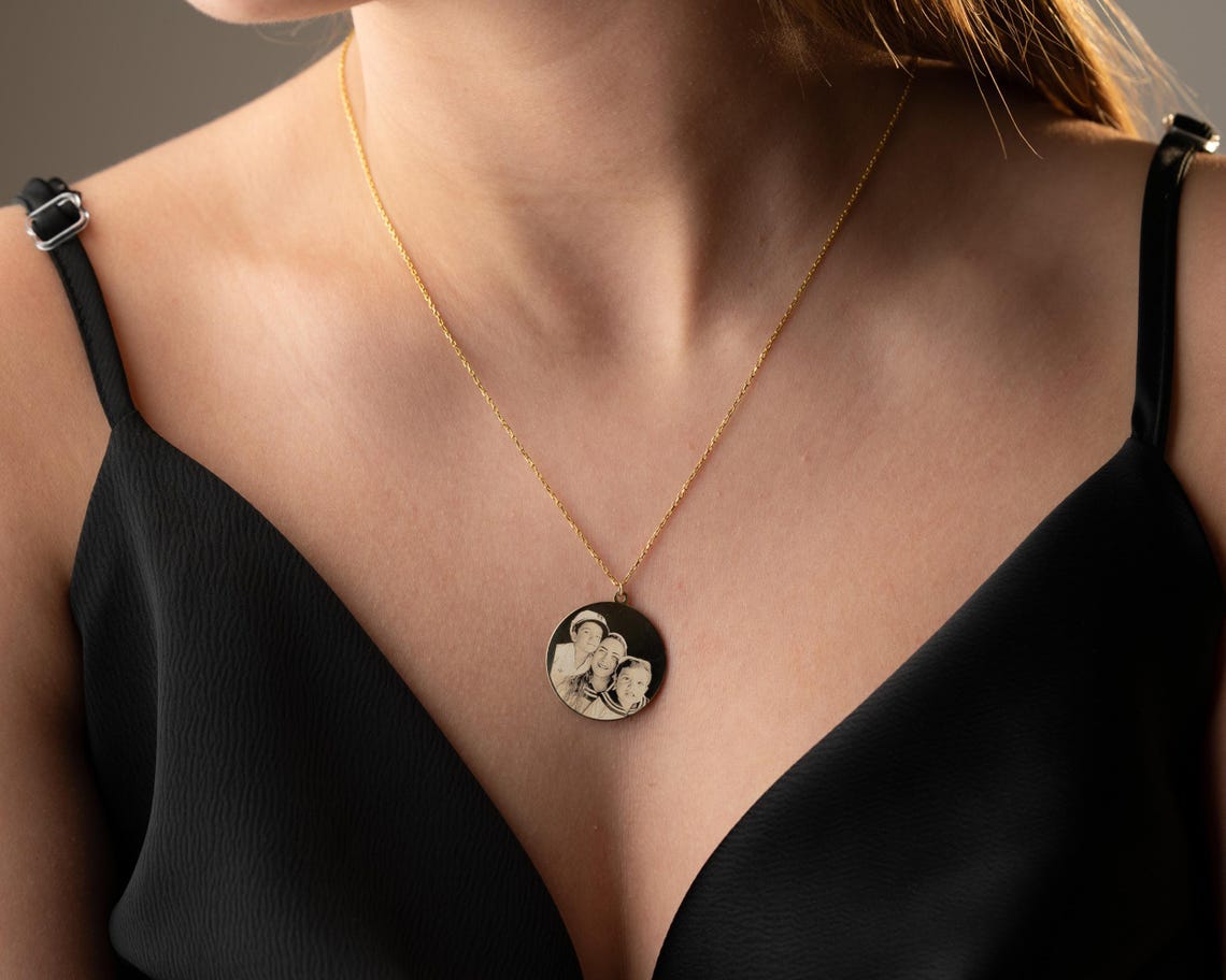 14K Gold Plated Personalized Photo Necklace - 925 Sterling Plated Steel ...