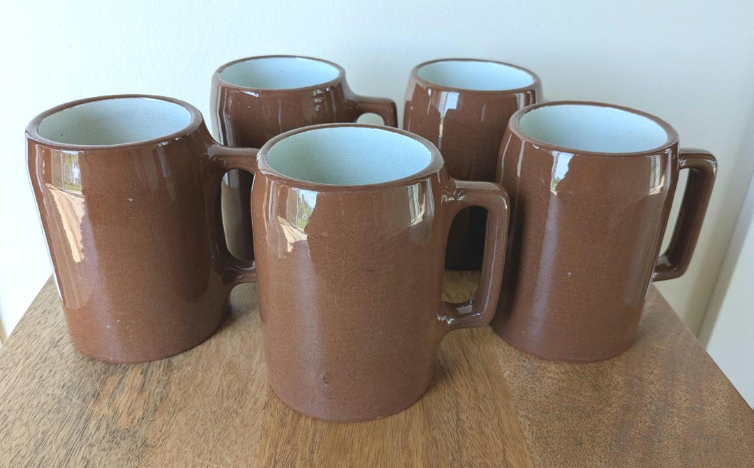 Vintage Buckeye Pottery Brown Mugs Set of Five - Etsy