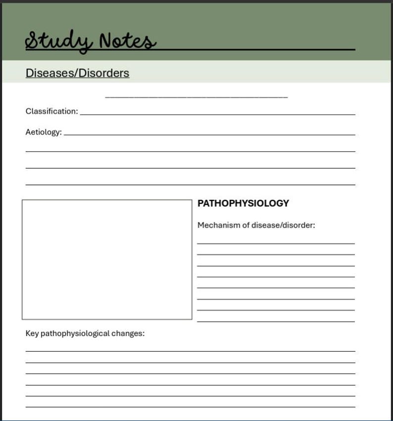 Printable Disease or Disorder Study Notes Grey Template - Etsy