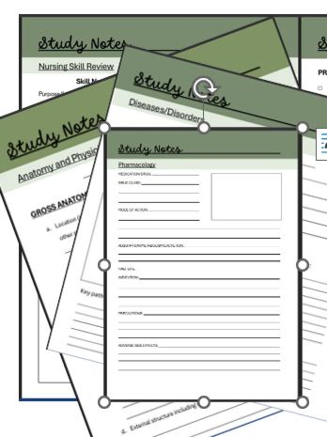 Printable Green Study Notes Templates Bundle - Etsy