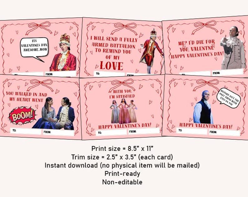 Hamilton Valentine's Day Cards - Printables (8 Designs) - Etsy