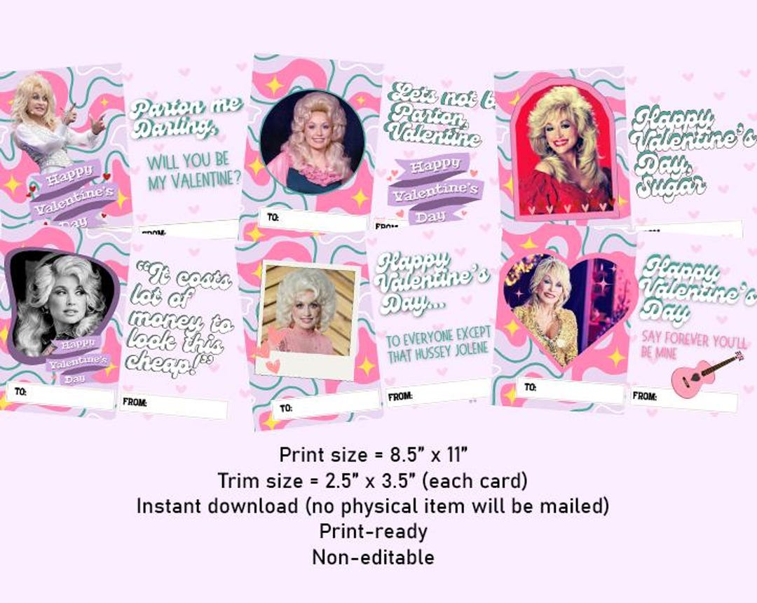 Dolly Parton Valentine's Day Cards - Printables (6 Designs) - Etsy