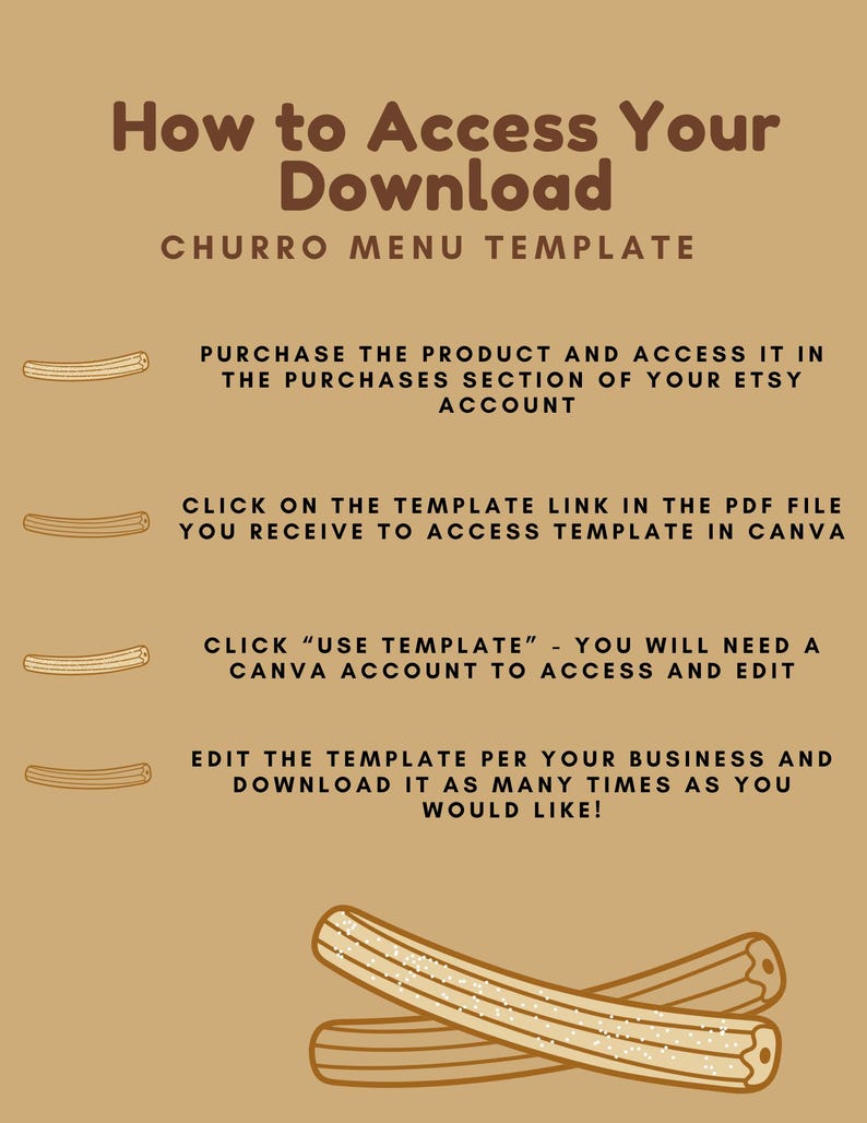 Digital Churro Menu/bakery Menu Template - Etsy