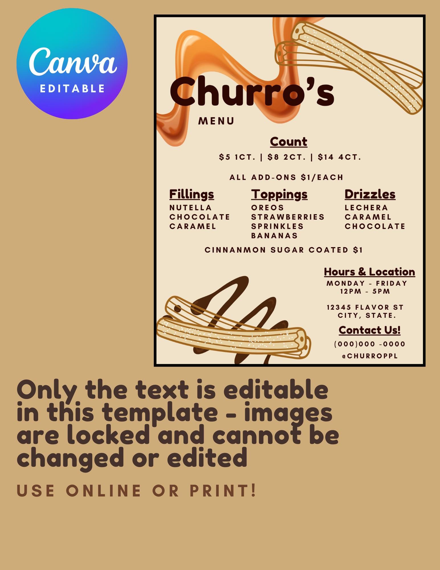 Digital Churro Menu/bakery Menu Template - Etsy