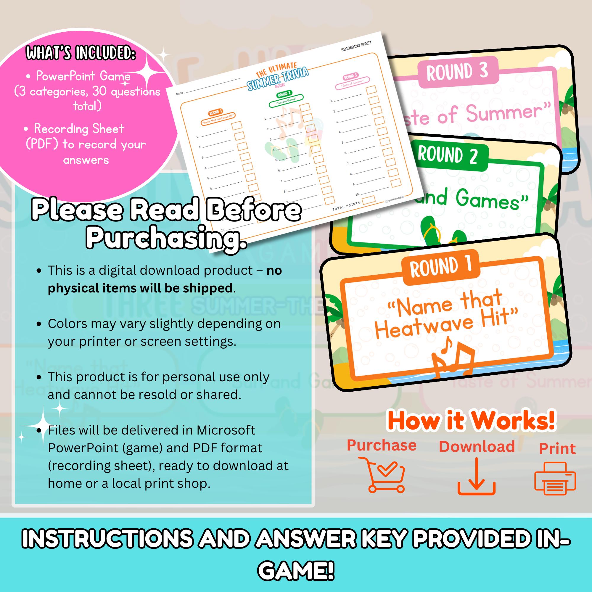 Summer Trivia Game – Powerpoint Trivia Game, Printable Games | Summer ...