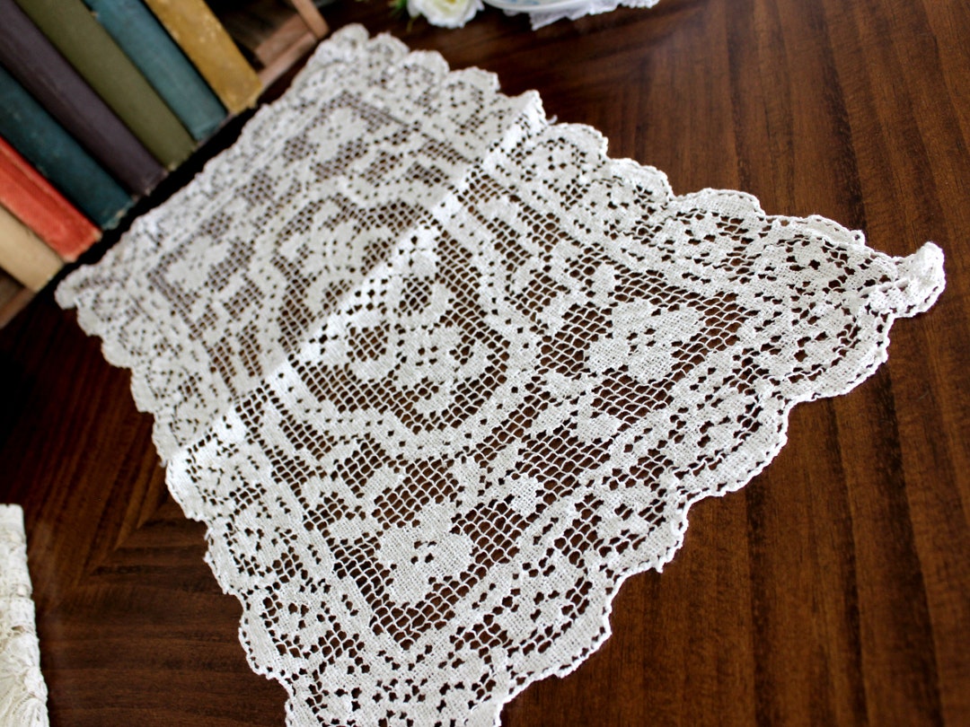 Filet Lace Doily or Placemat, Filet Worked Lace, Needle Lace Tray Cloth ...