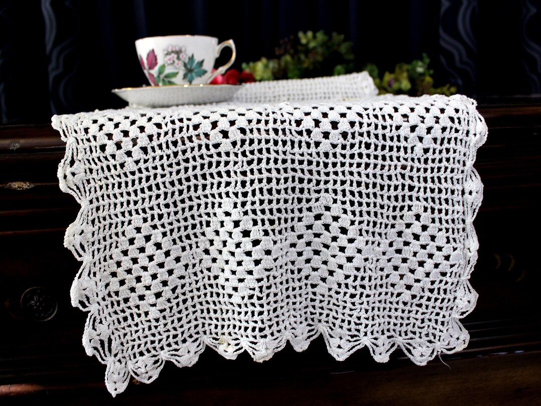 Filet Crocheted Runner, Crochet Table Scarf, Mantle Scarf, Table Runner ...