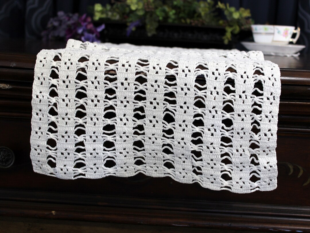 Vintage Crocheted Runner, Handmade Table Runner, Short Runner or ...