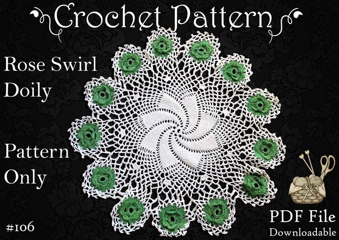 PATTERN - Rose Swirl Doily, Crochet Pattern for 9 Inch Doily, Old ...