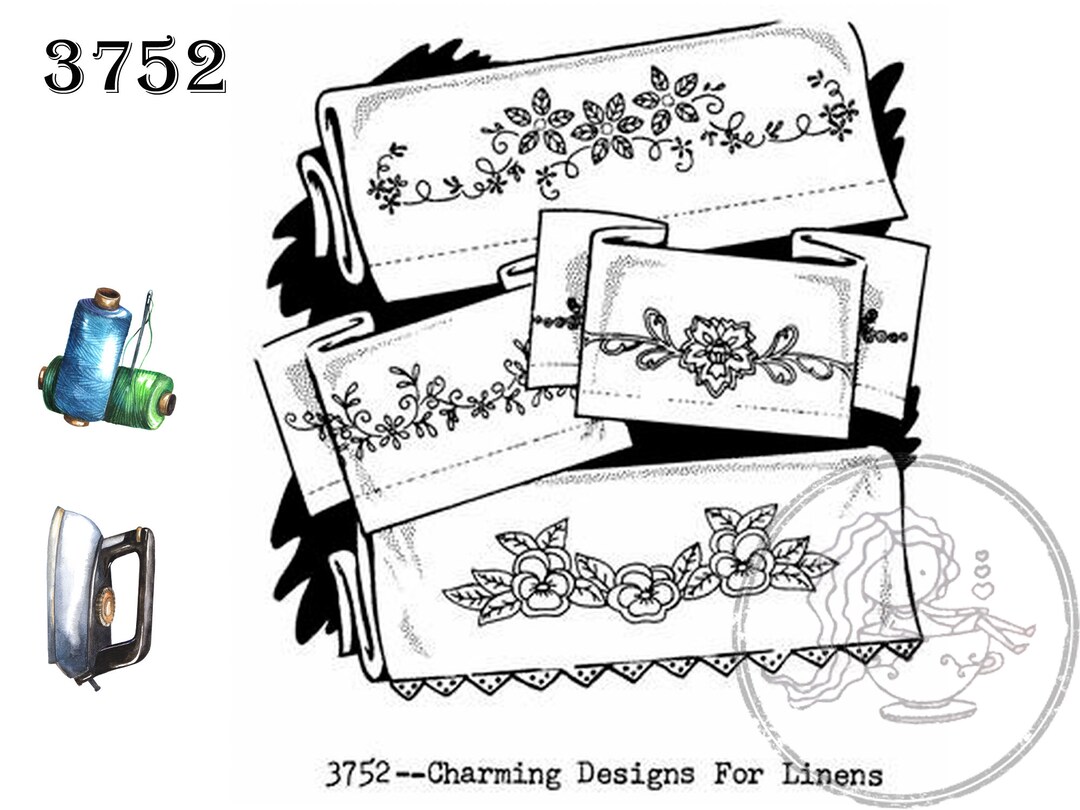 Aunt Martha's 3752, Charming Designs, for Linens, NEW Transfer Pattern ...