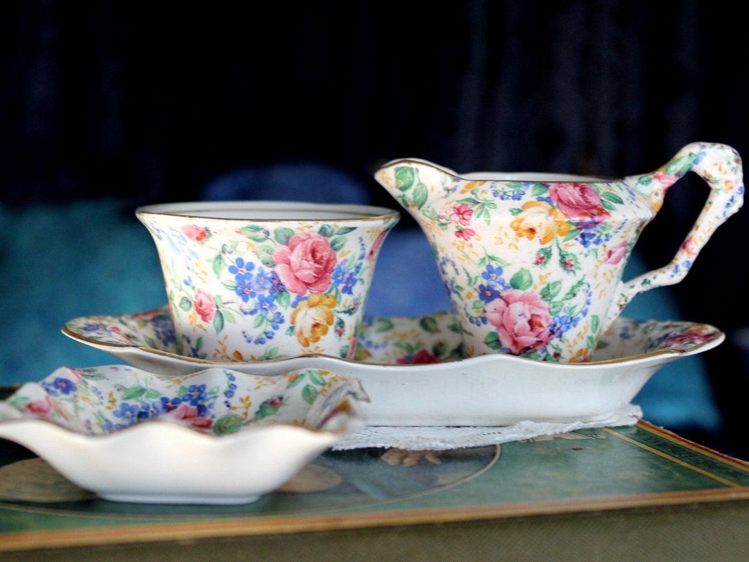 Antique James Kent Ware, Chintz Ware, Sugar, Creamer, Dish & Tray 15966 ...
