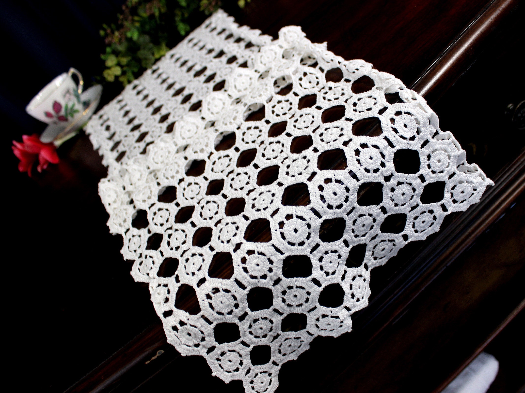 Filet Crocheted Runner Crochet Table Scarf Mantle Scarf - Etsy