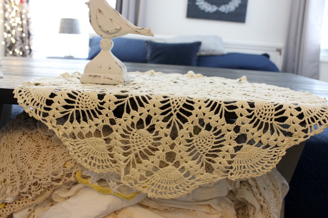 20 Inch Crochet Doily, or Centerpiece, Cream Doily, Medium Weight ...