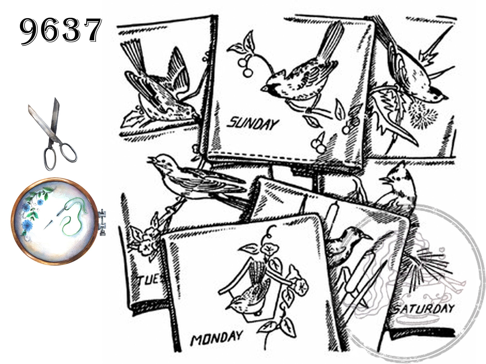 Aunt Martha's 9637, Birds for Varied Uses, Transfer Patterns, Hot Iron ...