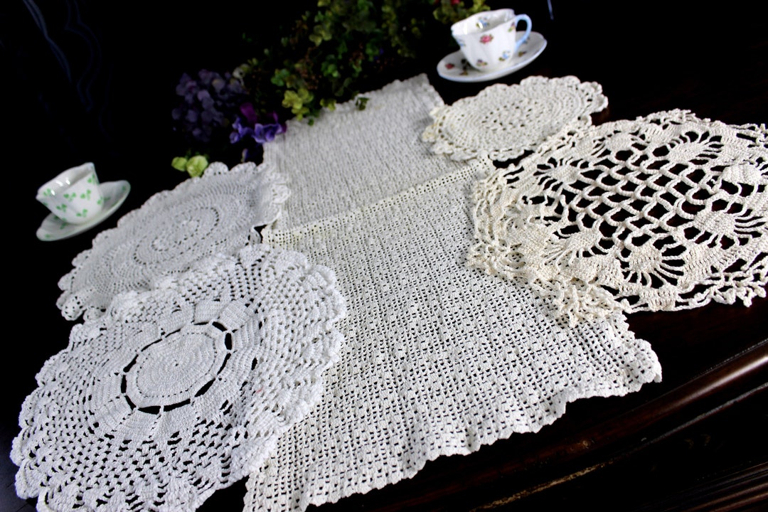 5 Assorted Crochet Doilies, Vintage Handmade Doilies, Doily Lot ...