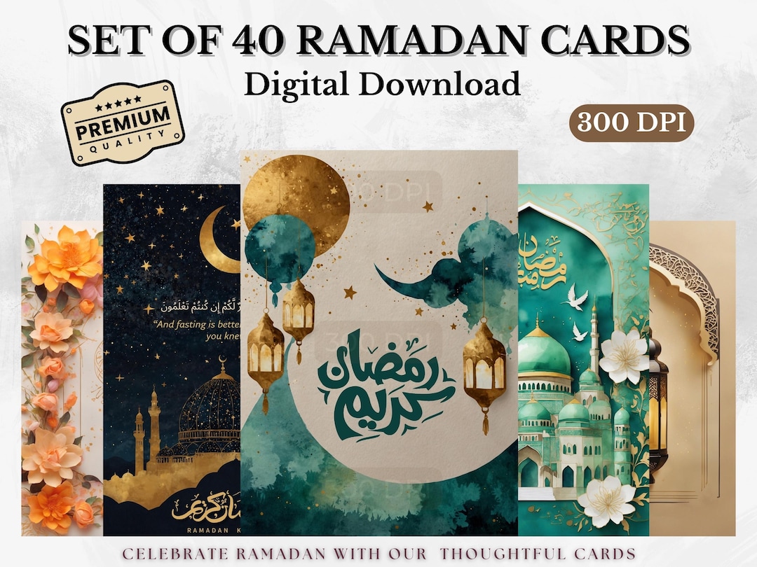 Ramadan Cards Digital Bundle | 40 Unique Islamic Designs, Ramadan ...