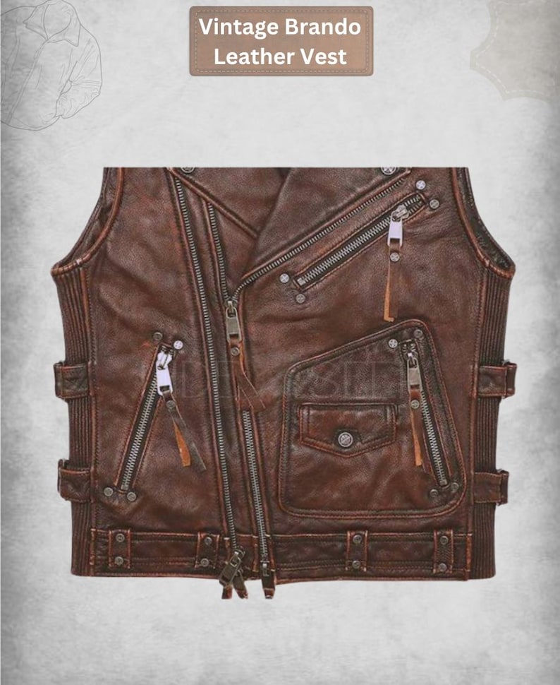 Men's Vintage Leather Biker Vest | Handmade Cowhide, Rustic Sleeveless ...