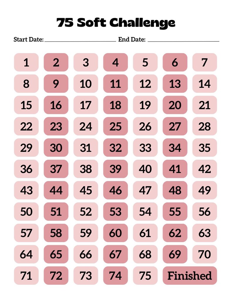 75 Soft Challenge Tracker | Printable Tracker - Etsy