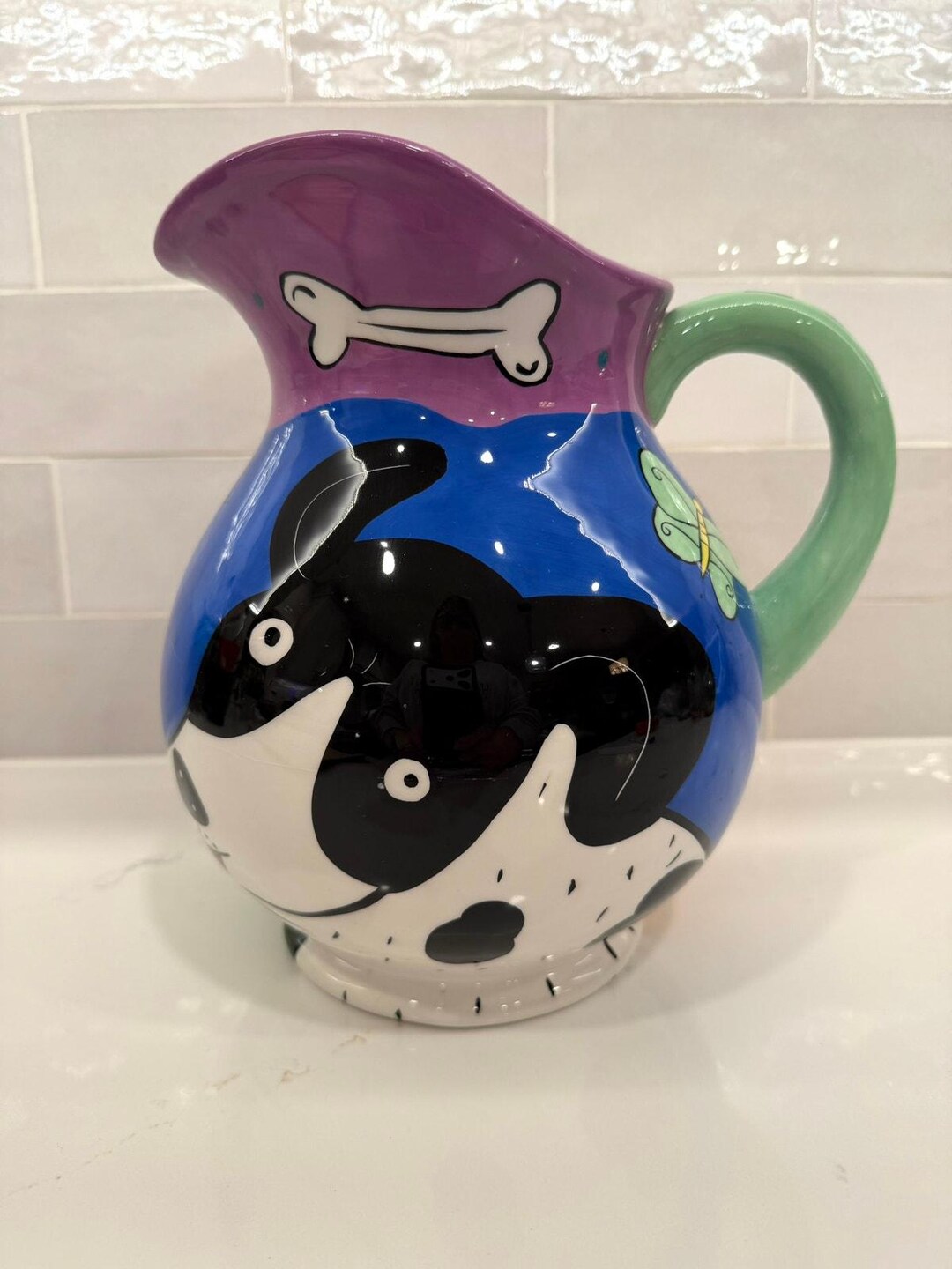 Happy Dog & Cat by Karen Gelff Dog Pitcher Handpainted - Etsy
