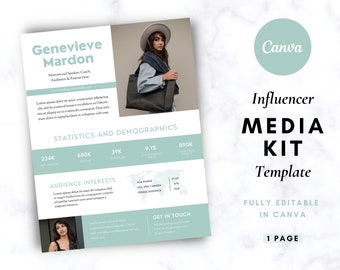 Media Kit Canva Template, 1 Page, INSTANT DOWNLOAD, Influencer Media ...