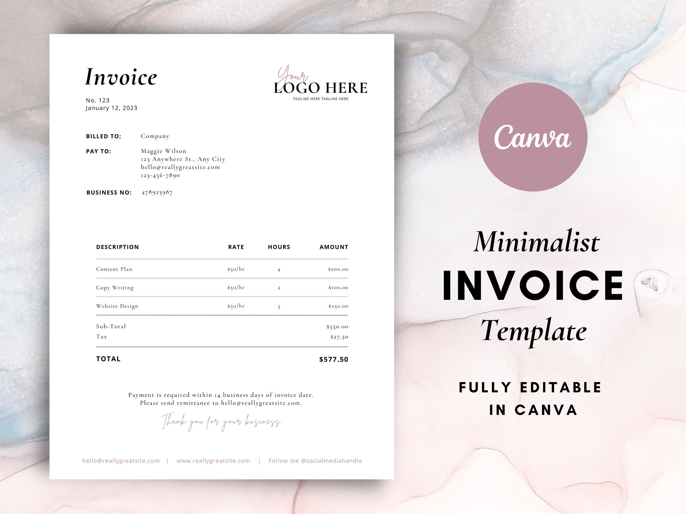 Minimalist Canva Invoice Template INSTANT DOWNLOAD Invoices - Etsy
