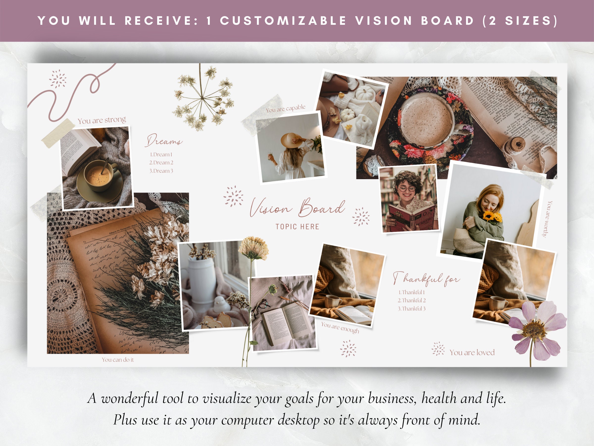 Vision Board Template Canva, Digital 2024 Manifestation Vision Board ...