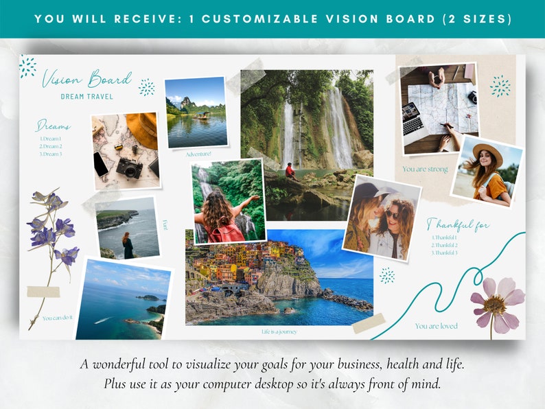 Travel Vision Board 2024 Template Canva, Digital Manifestation Vision ...