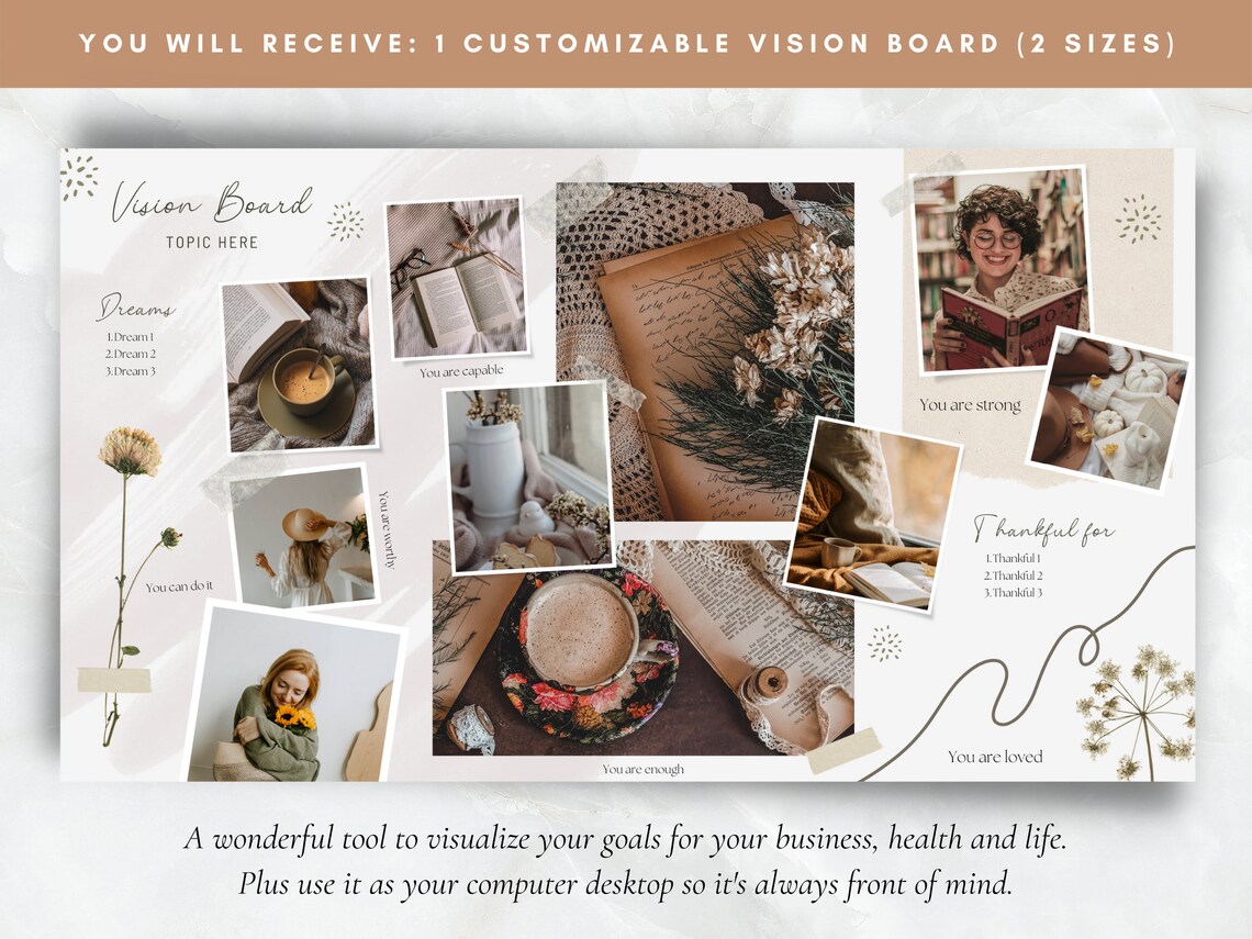 Vision Board Canva Template, INSTANT DOWNLOAD, Digital Template, 2024 ...