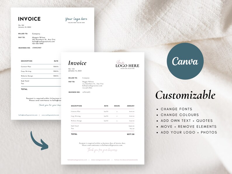 Minimalist Canva Invoice Template, INSTANT DOWNLOAD, Invoices for Small ...
