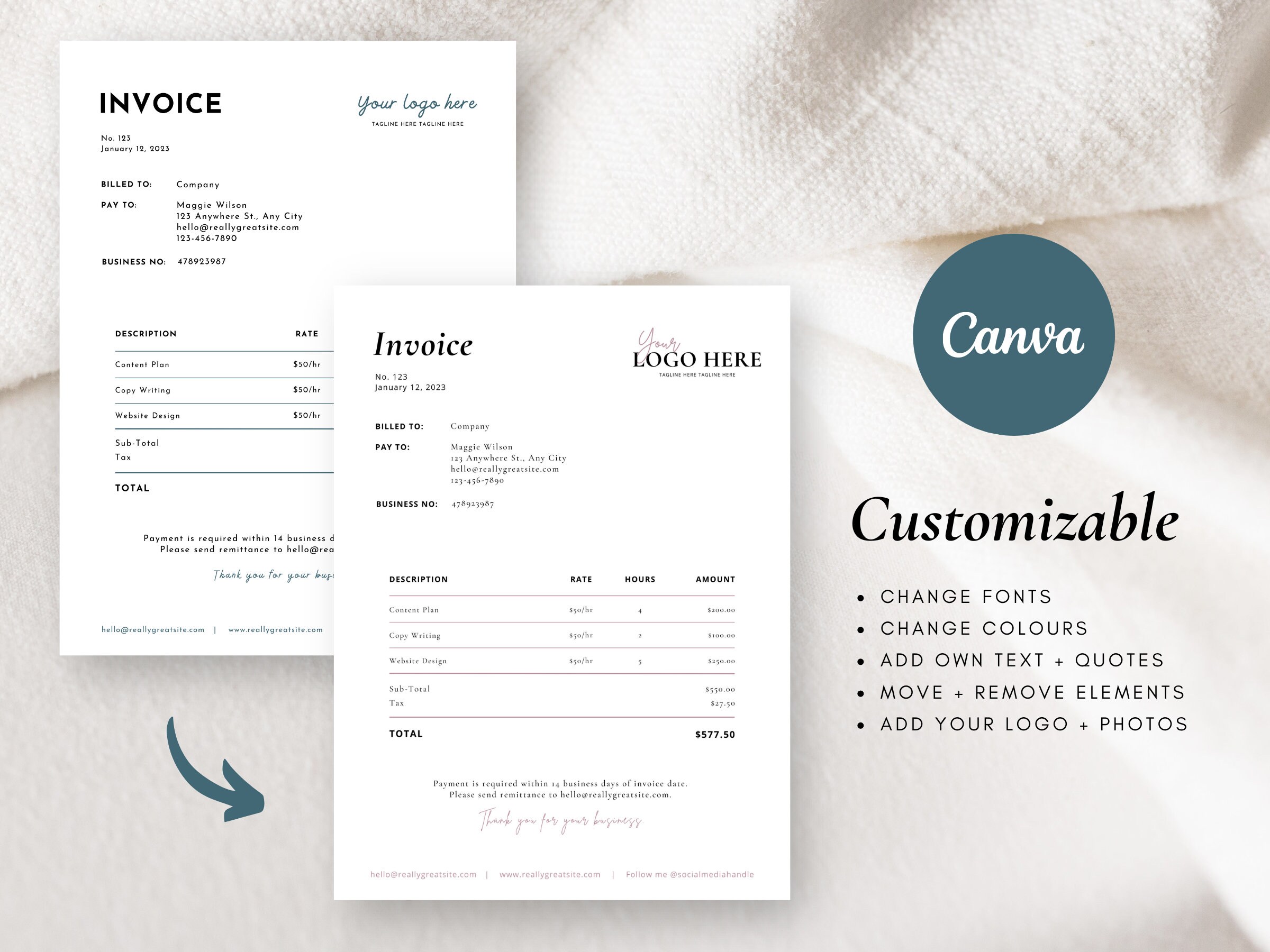Minimalist Canva Invoice Template INSTANT DOWNLOAD Invoices - Etsy