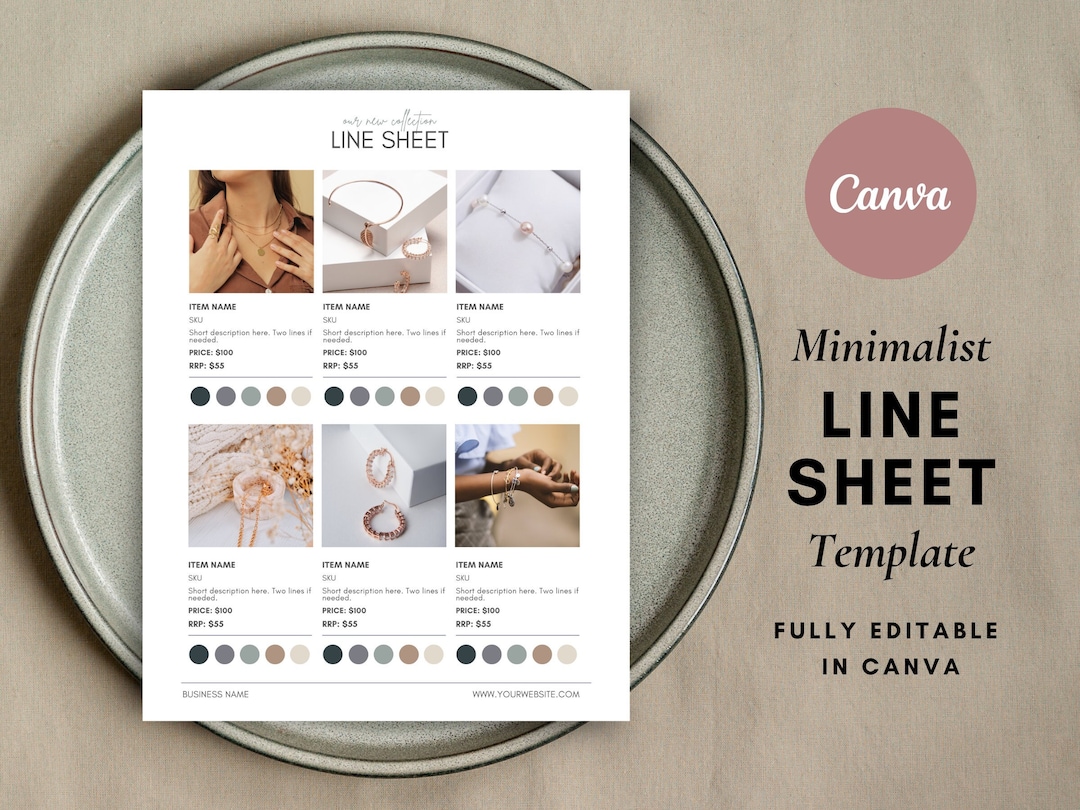 Jewelry Line Sheet Canva Template, INSTANT DOWNLOAD, Wholesale ...