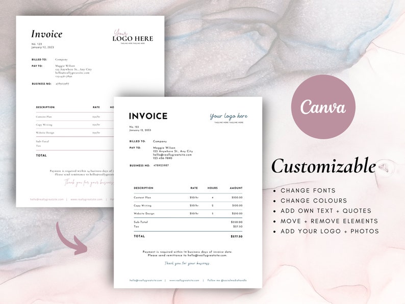 Minimalist Canva Invoice Template, INSTANT DOWNLOAD, Invoices for Small ...