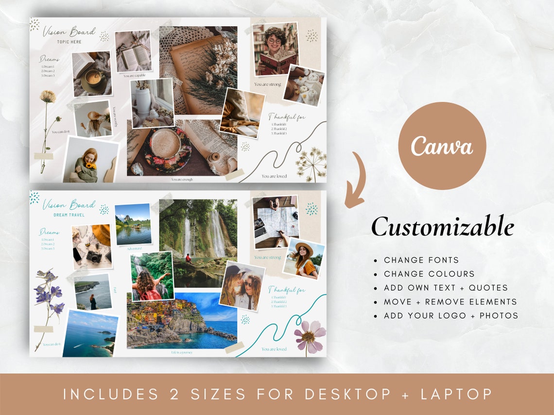 Vision Board Canva Template, INSTANT DOWNLOAD, Digital Template, 2024 ...