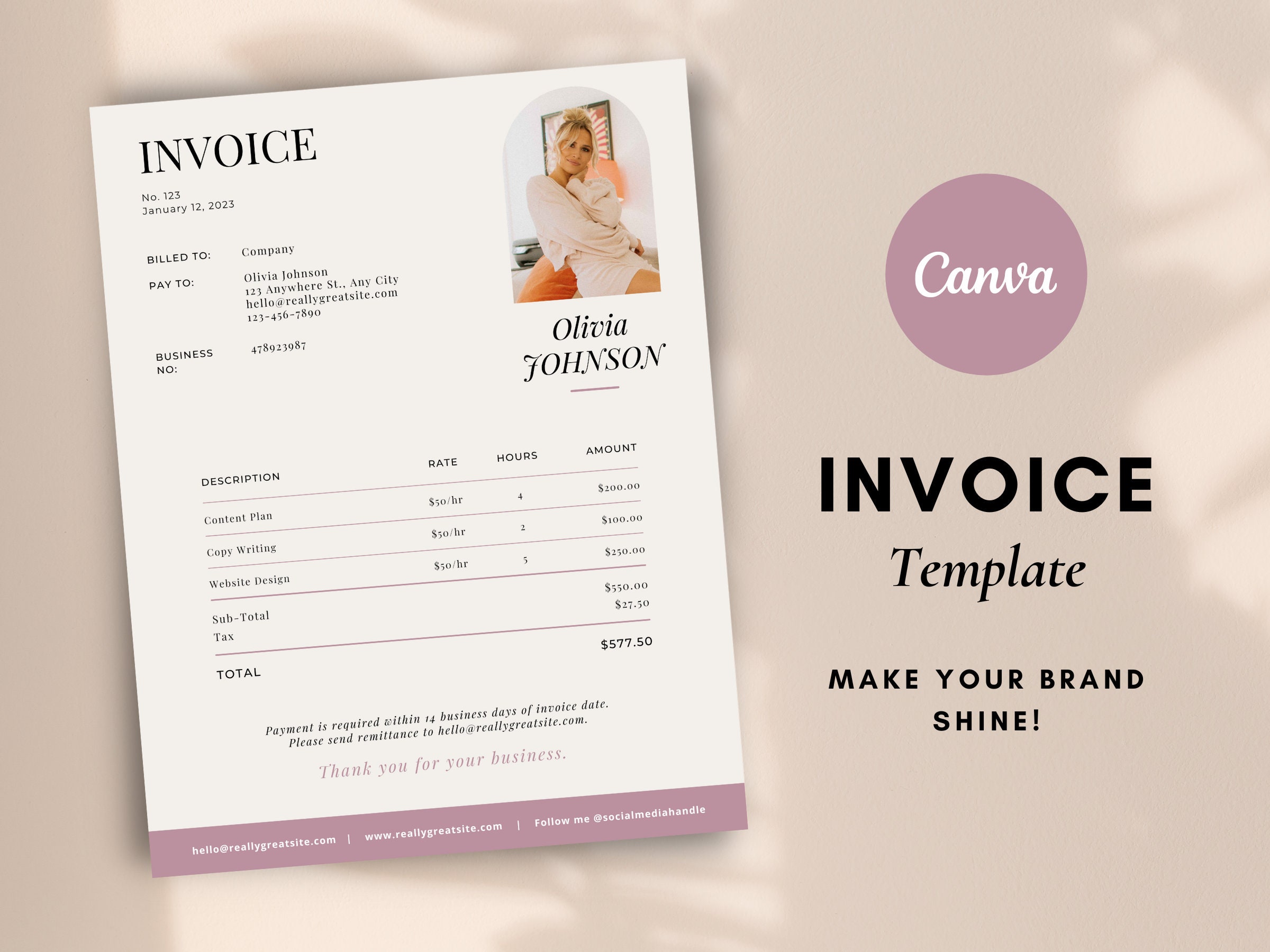 Canva Invoice Template, INSTANT DOWNLOAD, Invoices for Business, Women ...
