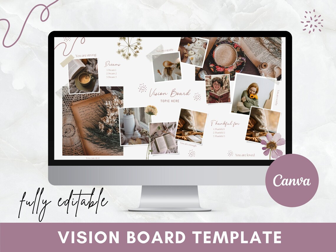 Boho Vision Board Template: Minimalist Mood Board (canva Digital ...