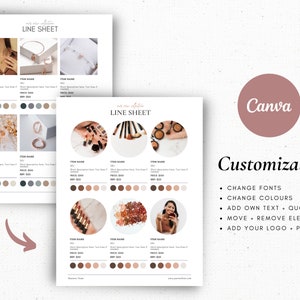 Jewelry Line Sheet Canva Template, INSTANT DOWNLOAD, Wholesale ...