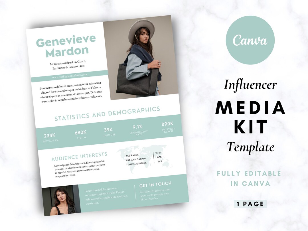 Media Kit Canva Template, 1 Page, INSTANT DOWNLOAD, Influencer Media ...