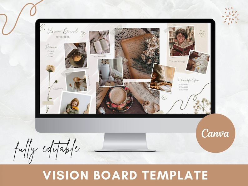 Vision Board Canva Template, INSTANT DOWNLOAD, Digital Template, 2024 ...