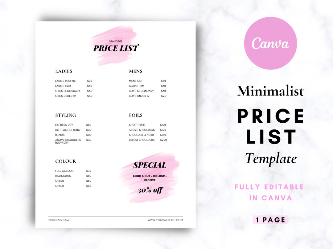 Boho Salon Price List Template: Bright Pink, Editable Canva Design - Etsy